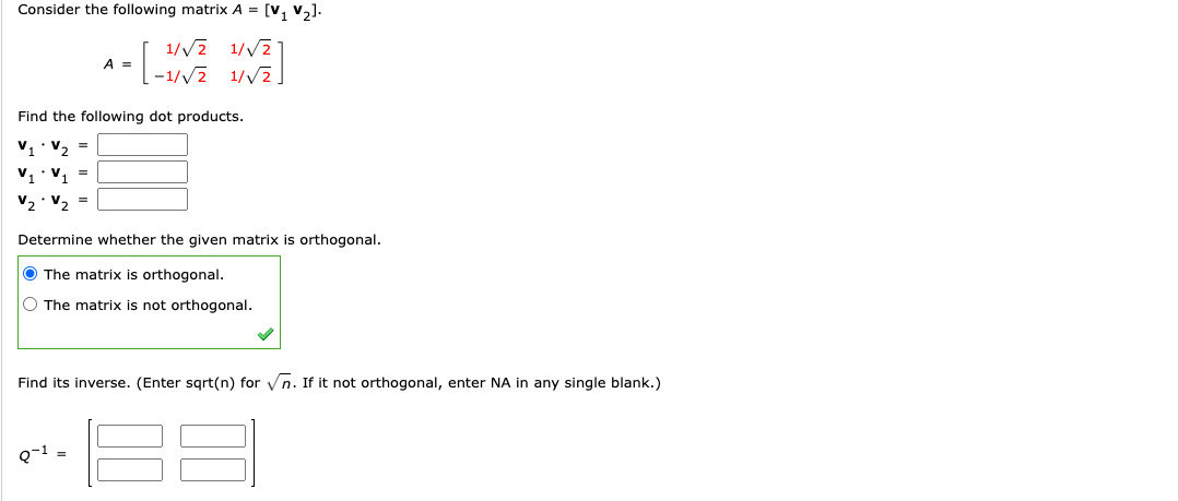 Solved Consider the following matrix A=[v1v2]. | Chegg.com