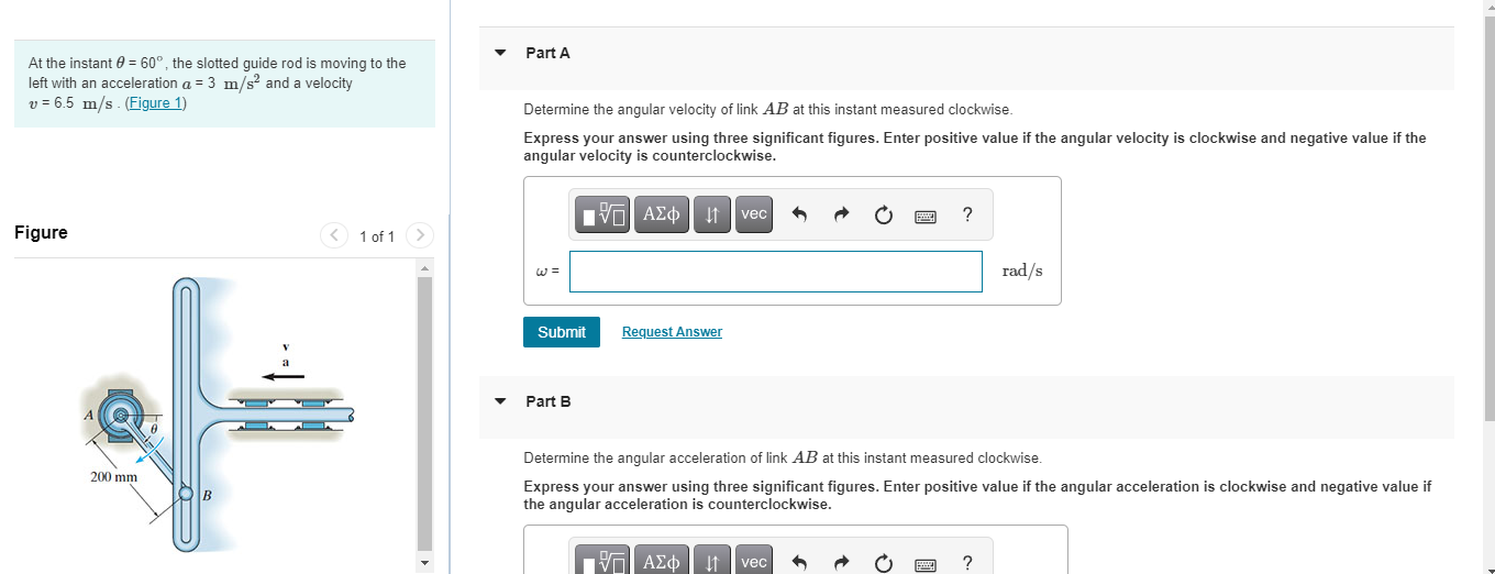Solved Part A At the instant @ = 60°, the slotted guide rod | Chegg.com