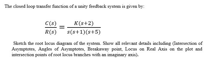 Solved The closed loop transfer function of a unity feedback | Chegg.com
