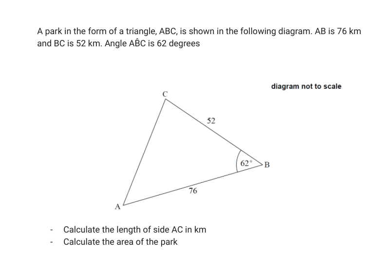 Solved A park in the form of a triangle, ABC, is shown in | Chegg.com