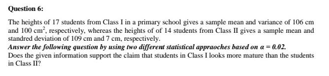 Solved Question 6: The heights of 17 students from Class I | Chegg.com