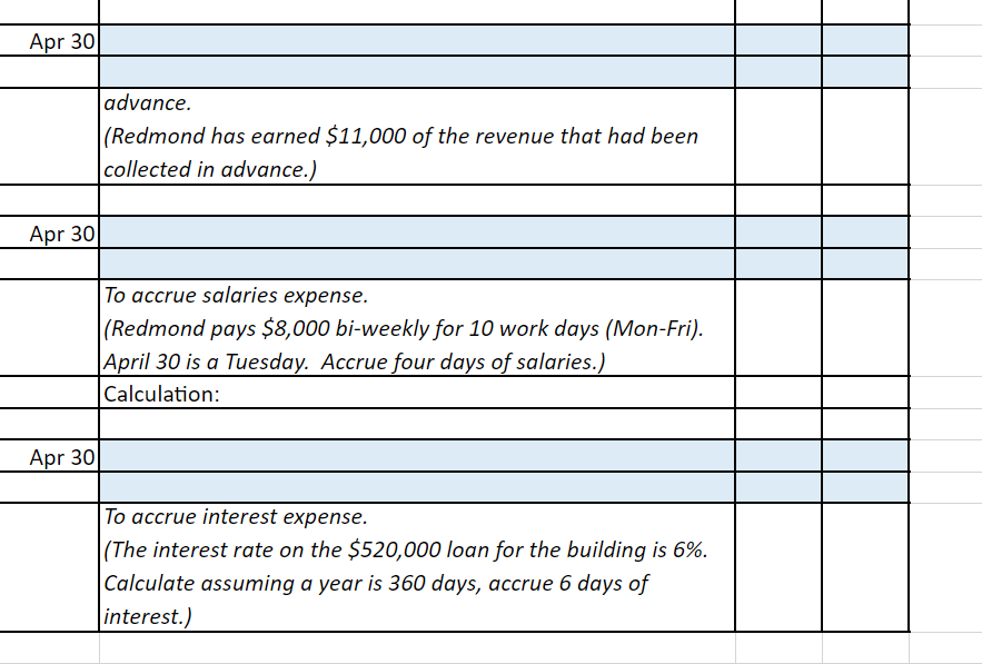 Using Excel to journalize and post adjusting entries, | Chegg.com