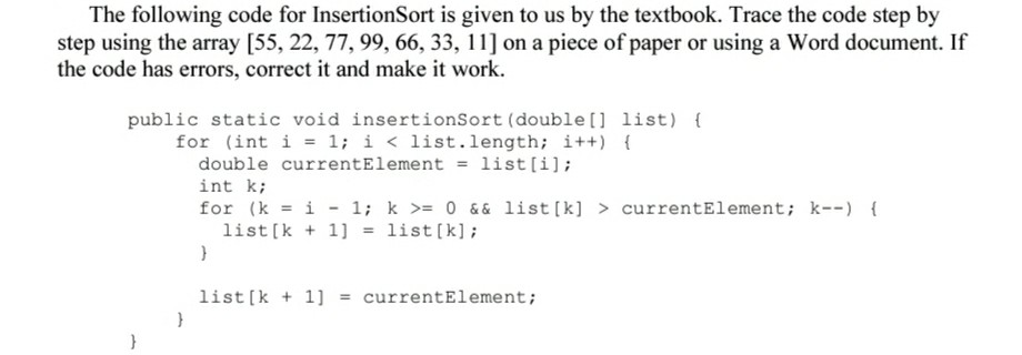Solved The following code for InsertionSort is given to us | Chegg.com