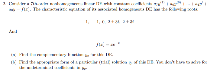 Solved Consider a 7th-order nonhomogeneous linear DE with | Chegg.com