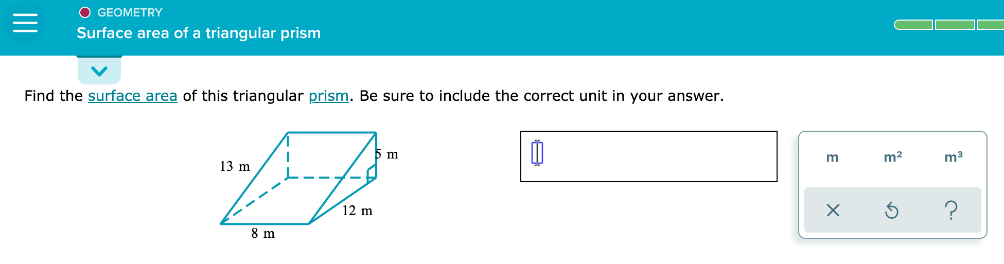 Solved = O GEOMETRY Surface area of a triangular prism Find | Chegg.com