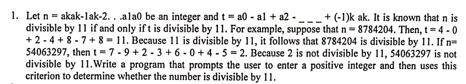 Solved 1. Let n= akak-1ak-2. .ala0 be an integer and | Chegg.com