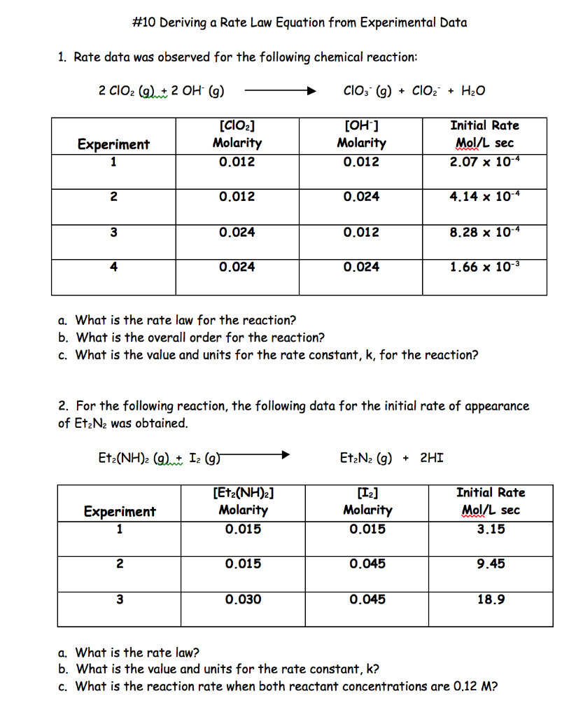Solved #10 Deriving a Rate Law Equation from Experimental | Chegg.com