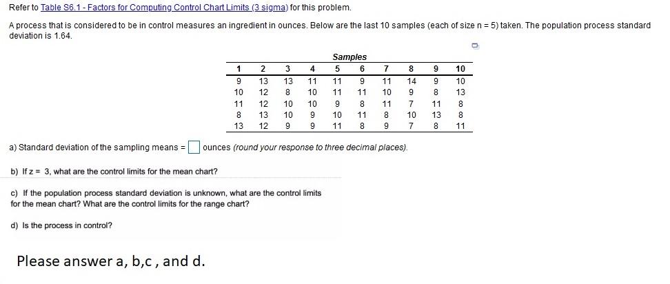 Solved Refer to Table $6.1 - Factors for Computing Control | Chegg.com