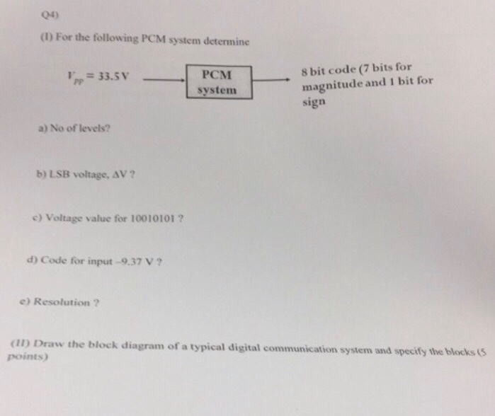 Solved 04) (1) For the following PCM system determine | Chegg.com