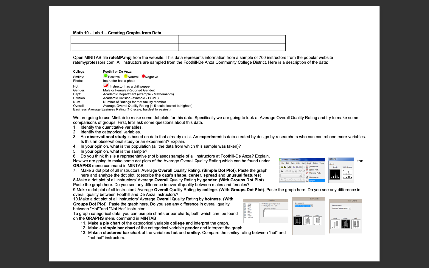 Solved Math 10 - Lab 1 - Creating Graphs from Data Open | Chegg.com