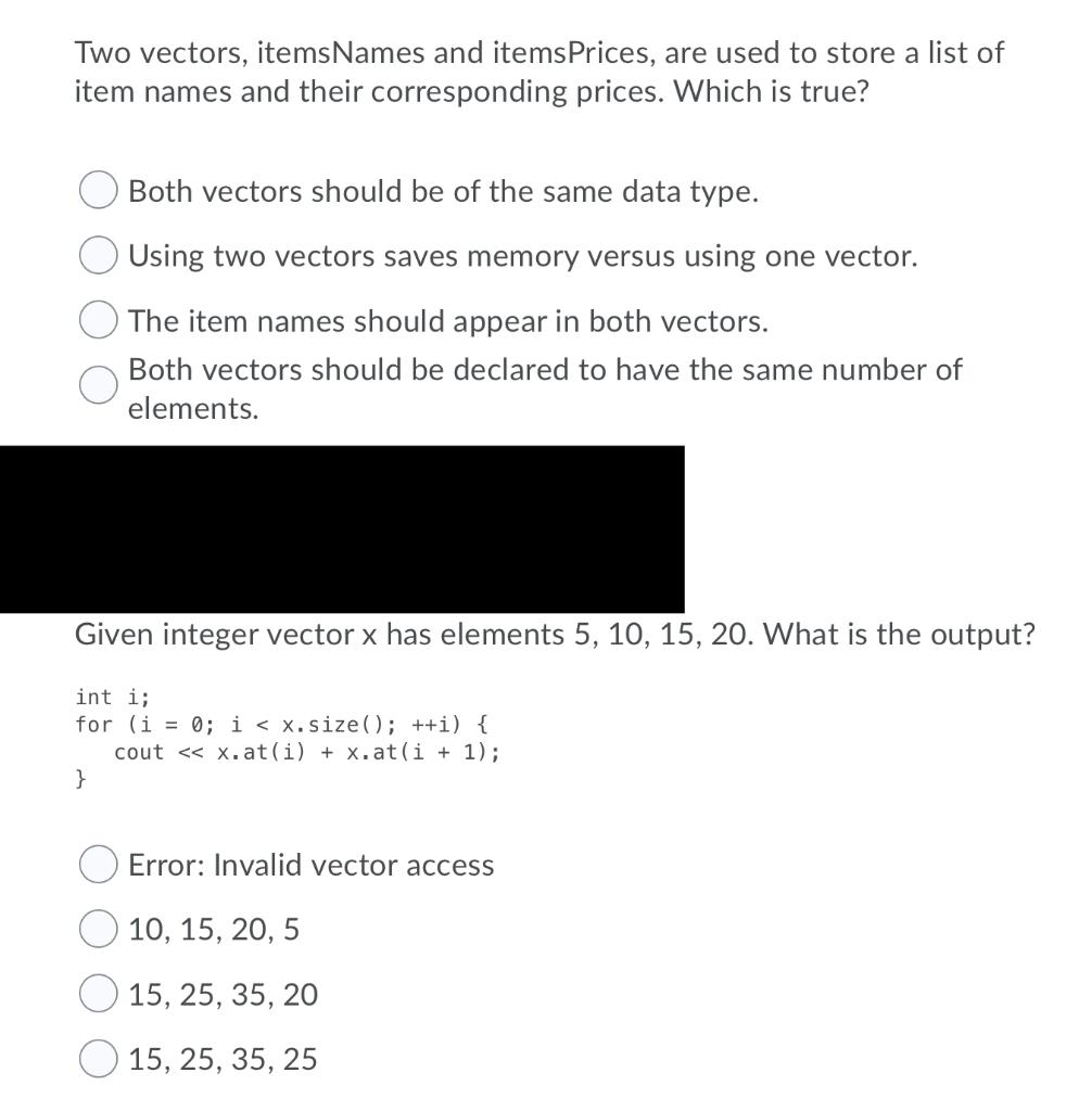 Solved Two Vectors Items Names And Items Prices Are Used Chegg