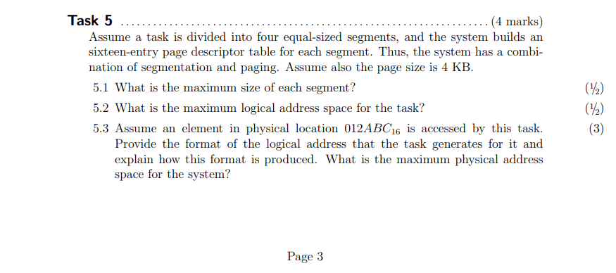 Solved Task 5 (4 marks) Assume a task is divided into four | Chegg.com