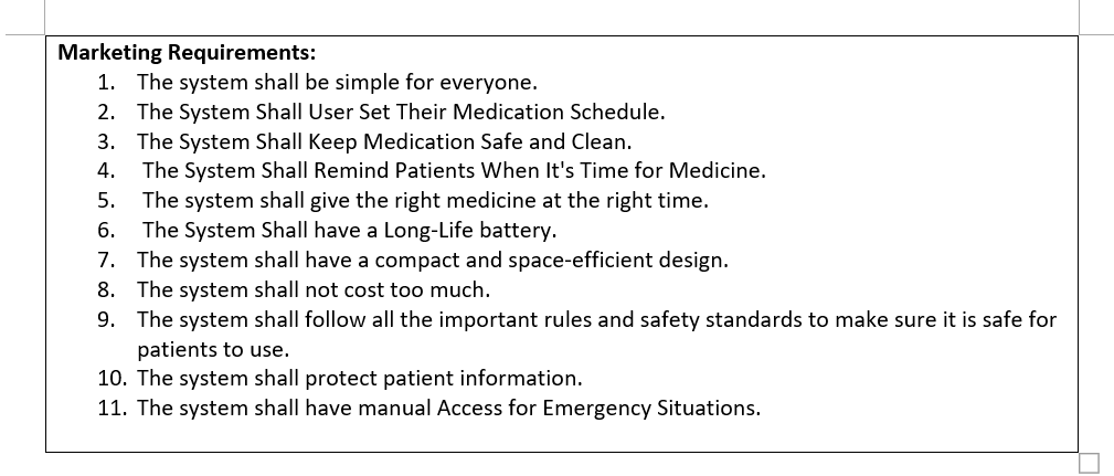 Solved Requirement Specification Marketing Requirements: 1. | Chegg.com