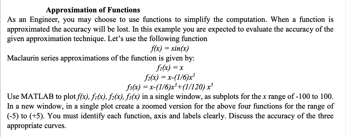 Solved Approximation of Functions As an Engineer, you may | Chegg.com