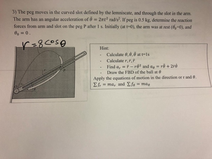 Solved 3) The peg moves in the curved slot defined by the | Chegg.com