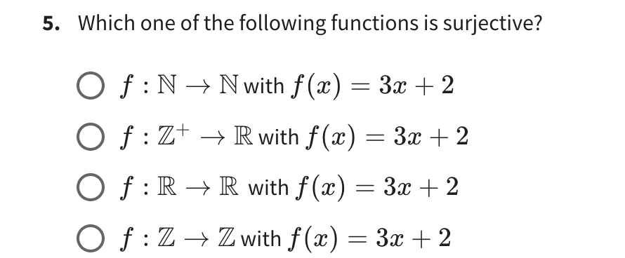 Solved Which one of the following functions is surjective? | Chegg.com