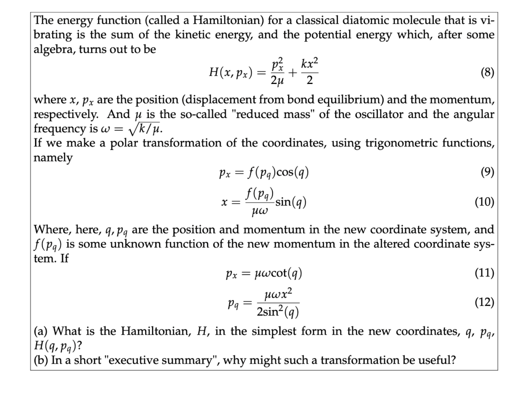 Solved The energy function (called a Hamiltonian) for a | Chegg.com