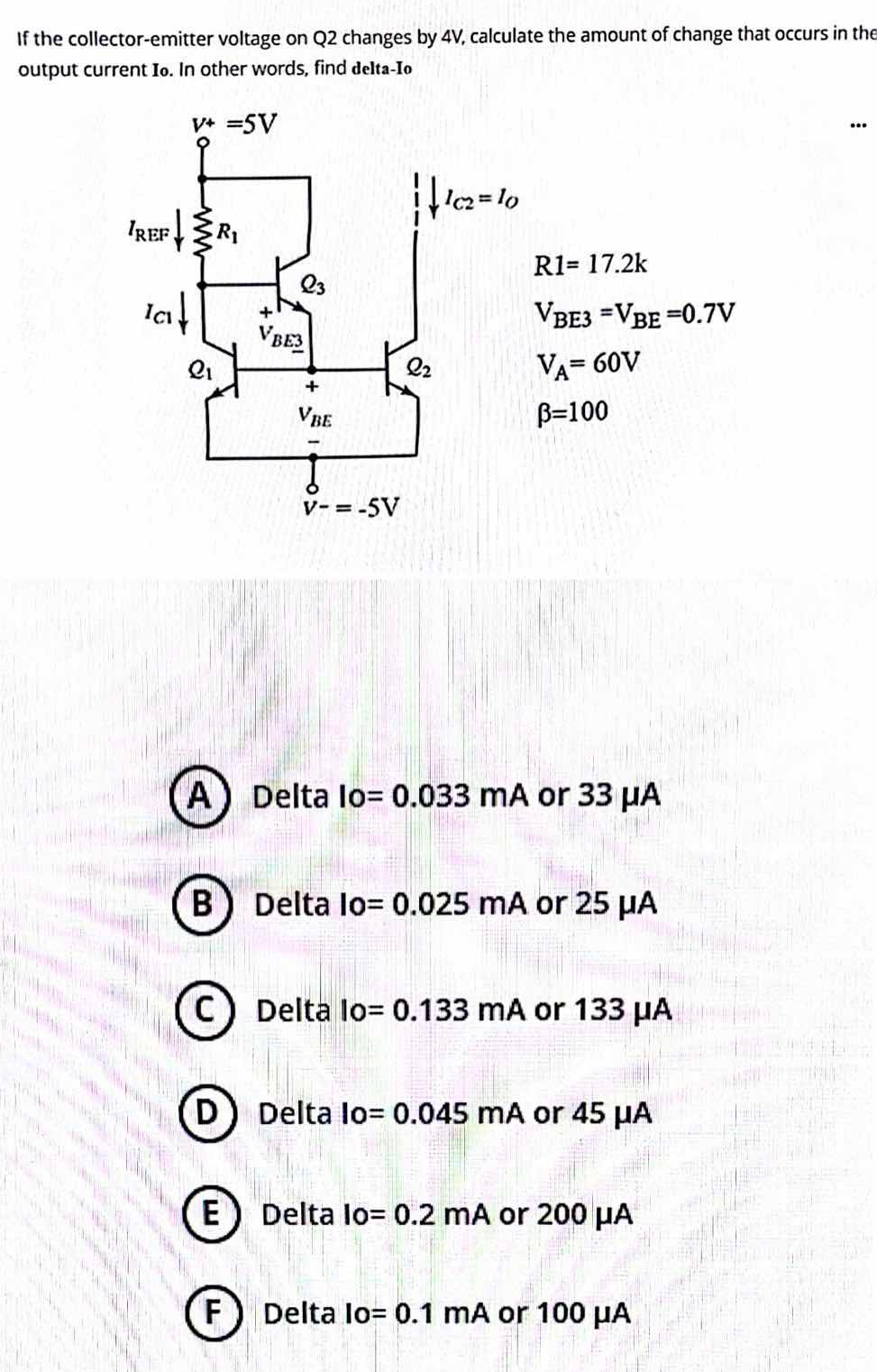Solved If the collector-emitter voltage on Q2 changes by 4 | Chegg.com