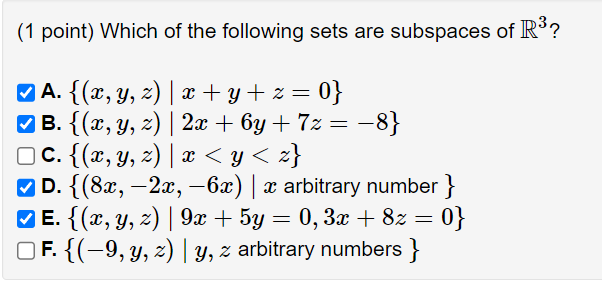 Solved ( 1 point) Which of the following sets are subspaces | Chegg.com