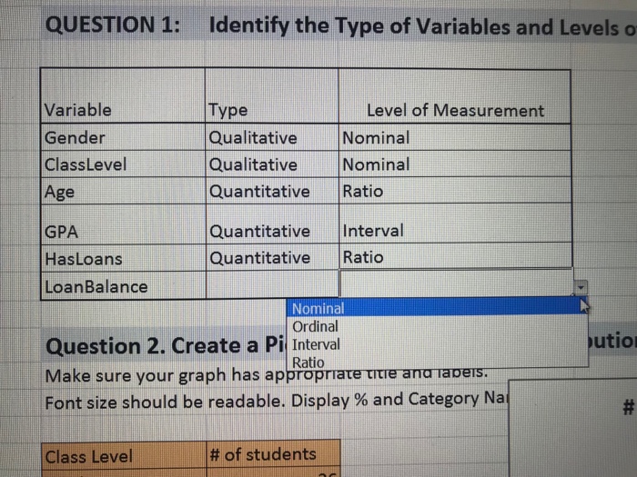 Solved QUESTION 1: Identify the Type of Variables and Levels | Chegg.com