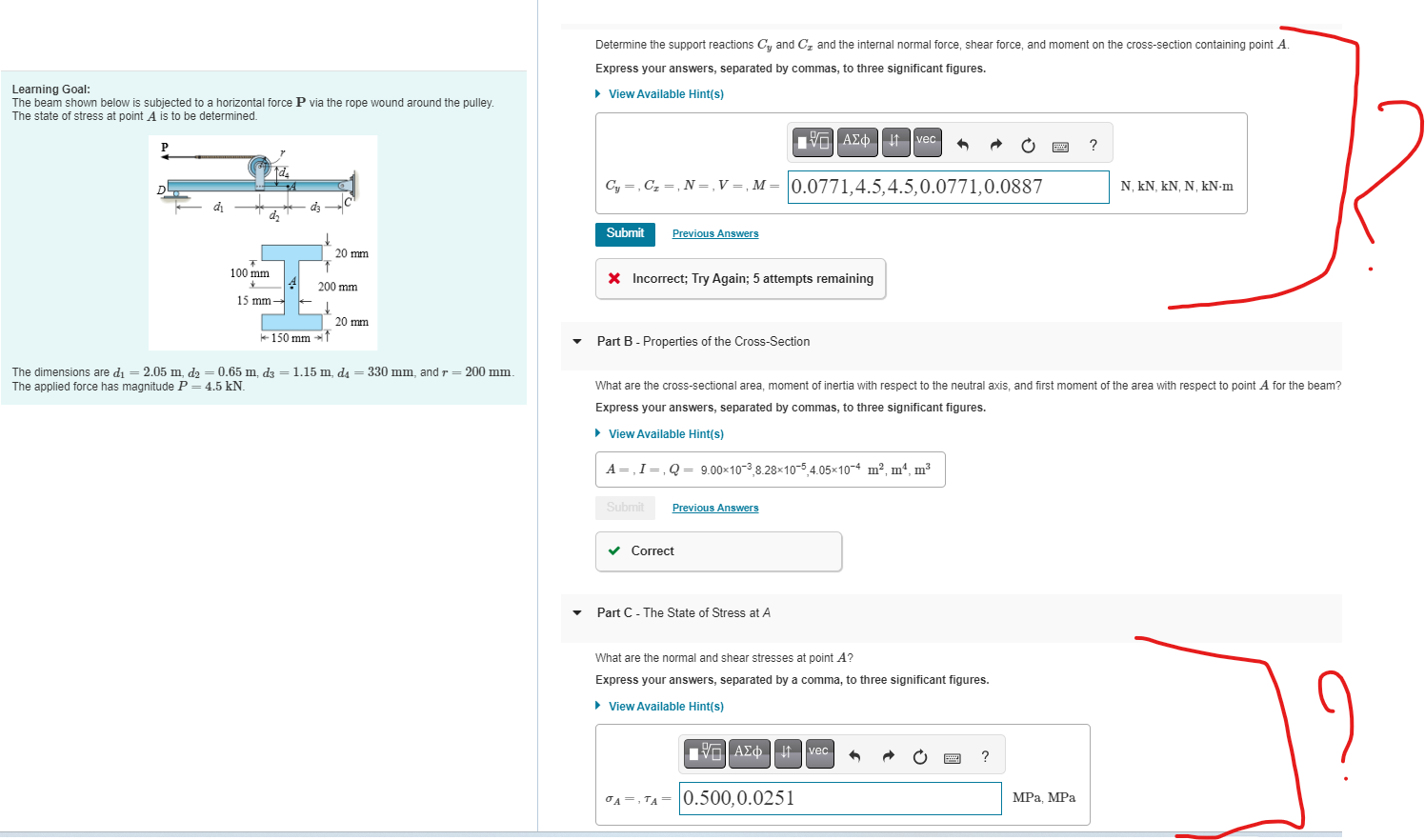 Solved Determine the support reactions Cy and Cx and the | Chegg.com