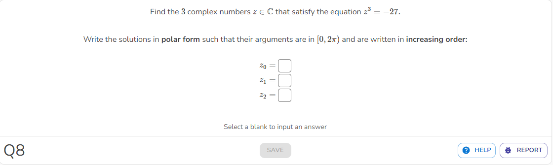 Solved Find the 3 complex numbers z∈C that satisfy the | Chegg.com