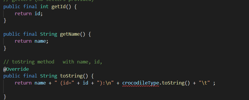 Solved public abstract class crocodile { private int id; | Chegg.com