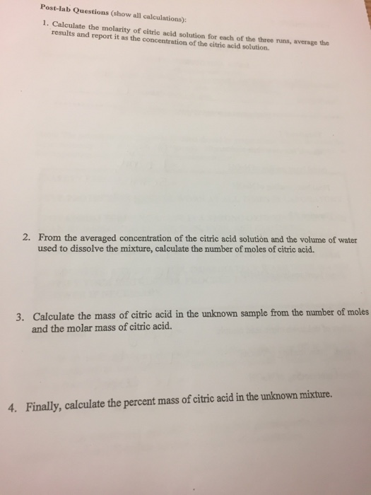 Titration # 1 Mass of unknown citric acid sample | Chegg.com