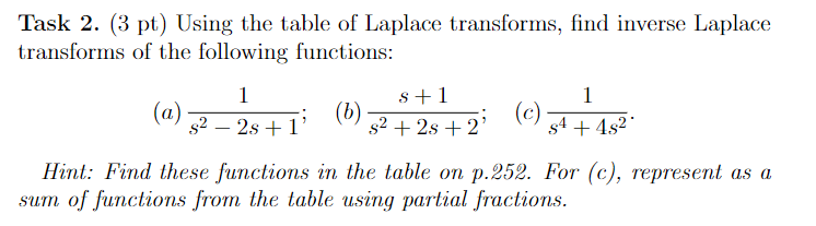 Solved Task 2. (3 pt) Using the table of Laplace transforms, | Chegg.com