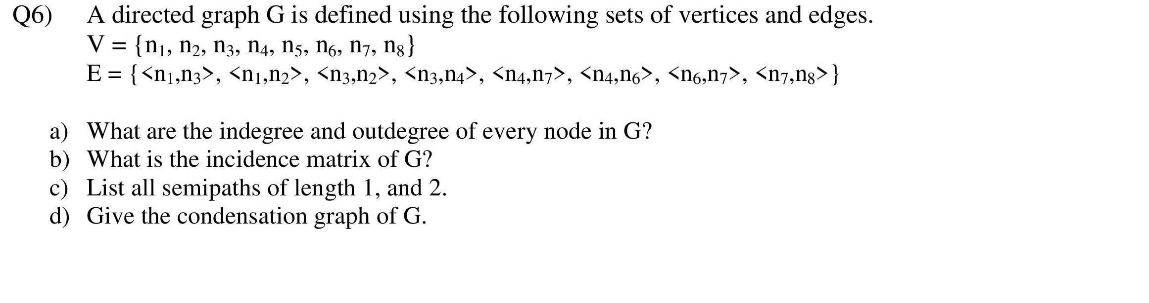 Solved Q6) ) A directed graph G is defined using the | Chegg.com