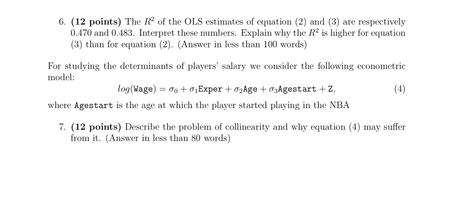 Solved 6. (12 points) The R2 of the OLS estimates of | Chegg.com
