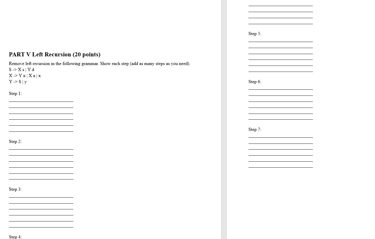 Solved Step 5: PART V Left Recursion (20 points) Remove left | Chegg.com