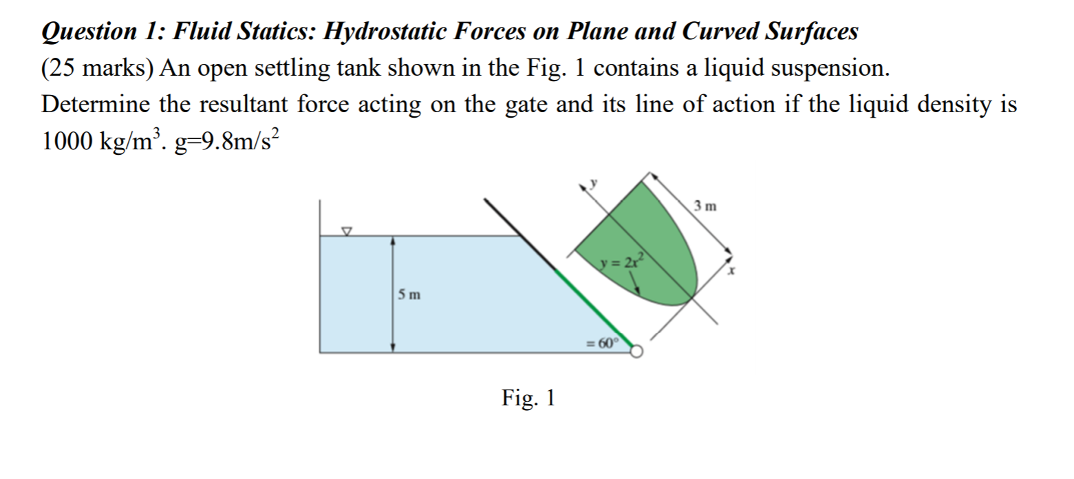 Solved Question 1: Fluid Statics: Hydrostatic Forces on | Chegg.com
