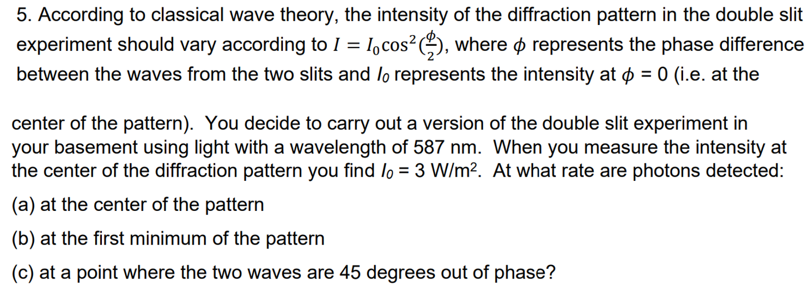Solved 5. According to classical wave theory, the intensity | Chegg.com