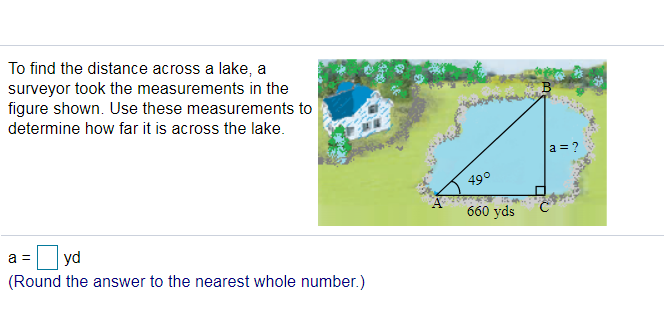 Solved To find the distance across a lake, a surveyor took | Chegg.com