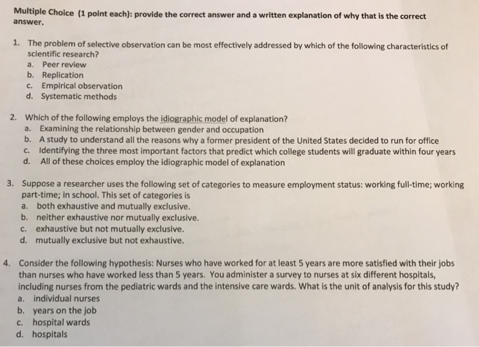 Solved Multiple Choice (1 point each): provide the correct | Chegg.com