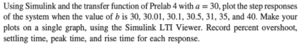Solved = Using Simulink and the transfer function of Prelab | Chegg.com