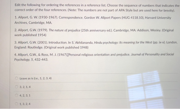 Solved Edit the following for ordering the references in a | Chegg.com