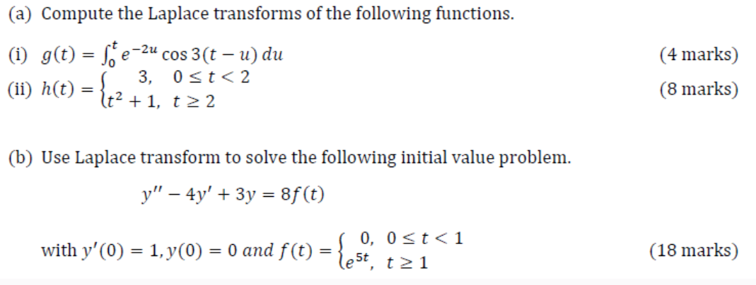 Solved (a) ﻿Compute the Laplace transforms of the following | Chegg.com