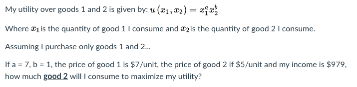 Solved My utility over goods 1 and 2 is given by: u (21, 22) | Chegg.com