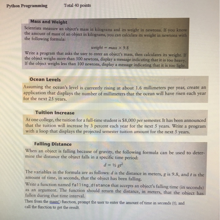 Solved Python Programming Total 40 points Mass and Weight | Chegg.com