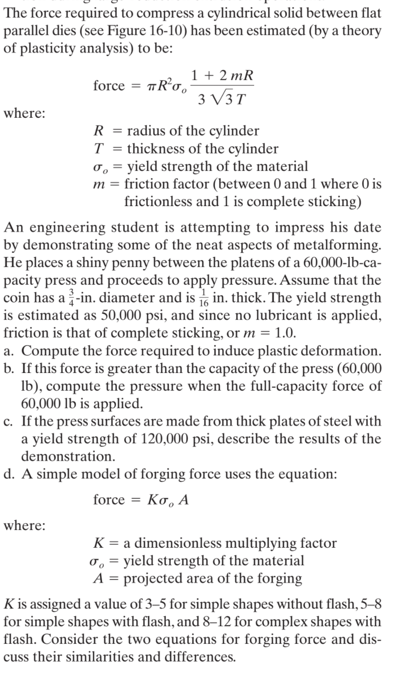 The force required to compress a cylindrical solid | Chegg.com