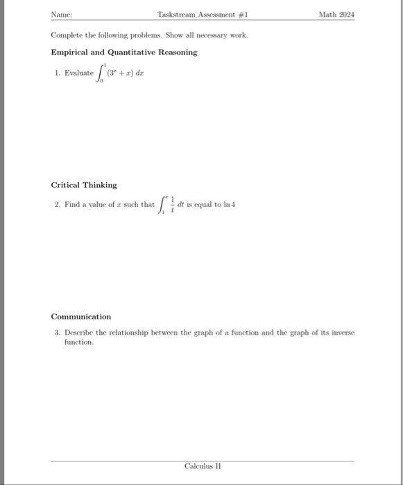 Solved Name: Complete the following problems. Show all | Chegg.com