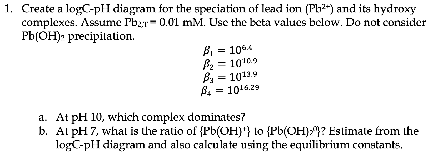 1. Create a logC-pH diagram for the speciation of | Chegg.com