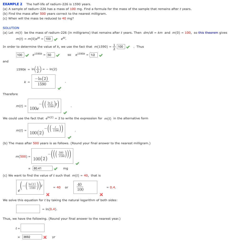 Solved EXAMPLE 2 The Half life Of Radium 226 Is 1590 Years Chegg