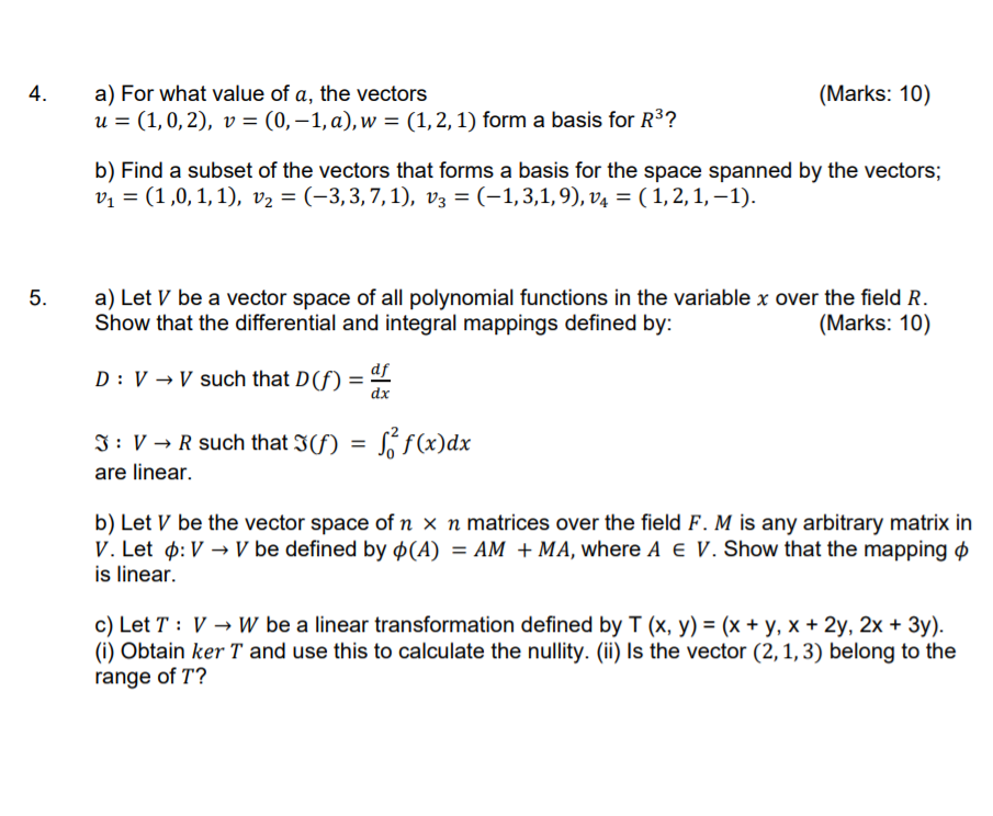 Solved 4. (Marks: 10) a) For what value of a, the vectors u | Chegg.com