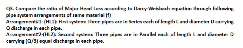 Solved Q3. Compare the ratio of Major Head Loss according to | Chegg.com