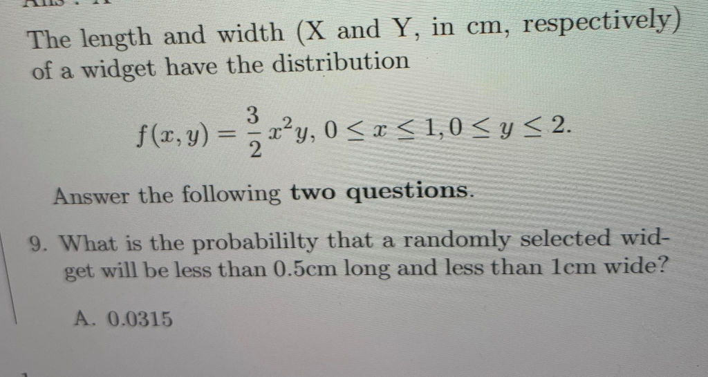 Solved The length and width (X and Y, in cm, respectively) | Chegg.com