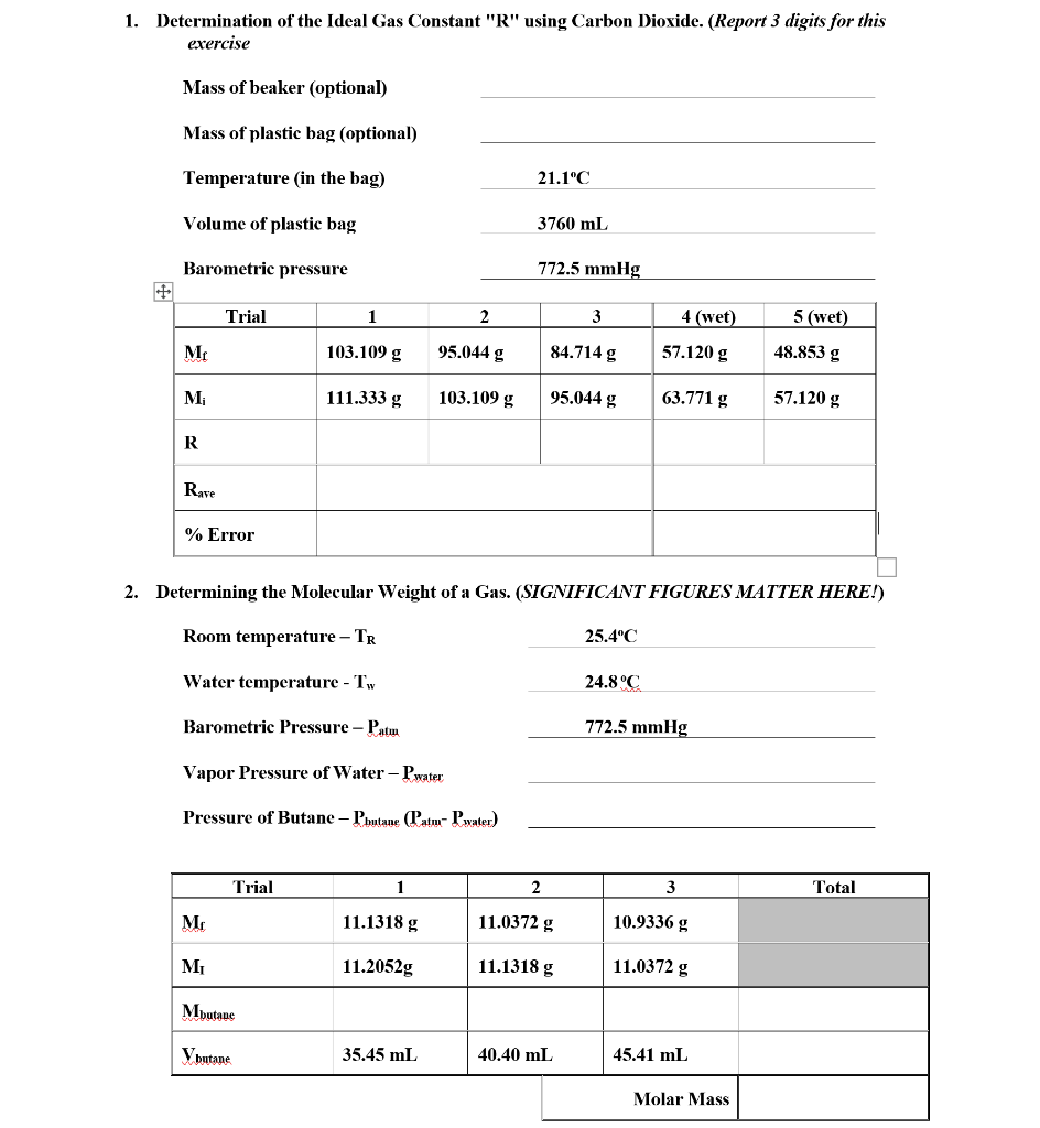 Solved 1. Determination of the Ideal Gas Constant " R " | Chegg.com