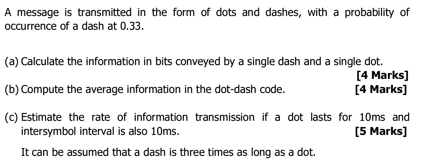 Solved A message is transmitted in the form of dots and | Chegg.com